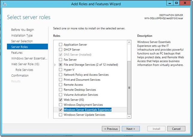 Installation de rôle Essentials Experience dans Windows Server 2012 R2 ...