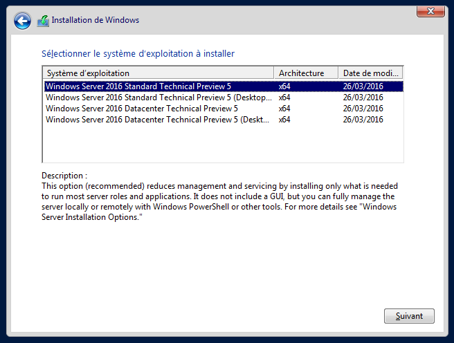 Windows Server 2016 : installation Standard avec interface graphique ...