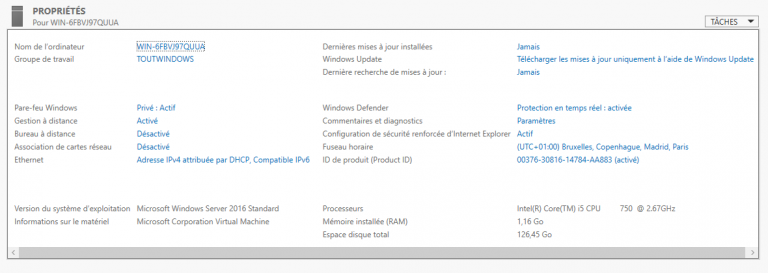 Windows Server 2016 : installation Standard avec interface graphique ...